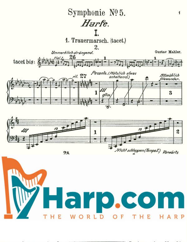 Harp Sheet Music: Symphony No 5 (includes Adagietto) (harp part) by ...