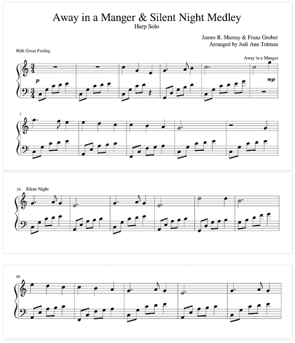 Away in a Manger & Silent Night Medley - Harp.com